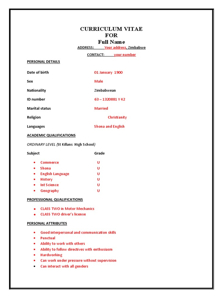 Sample CURRICULUM VITAE | PDF