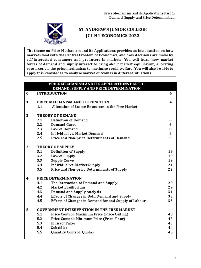 2023 JC1 H1 Price Mechanism and Its Applications Part 1 Lecture Notes ... 2023 JC1 H1 Price Mechanism and Its Applications Part 1 Lecture Notes ...