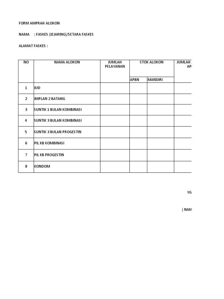 Form Amprah Alokon | PDF