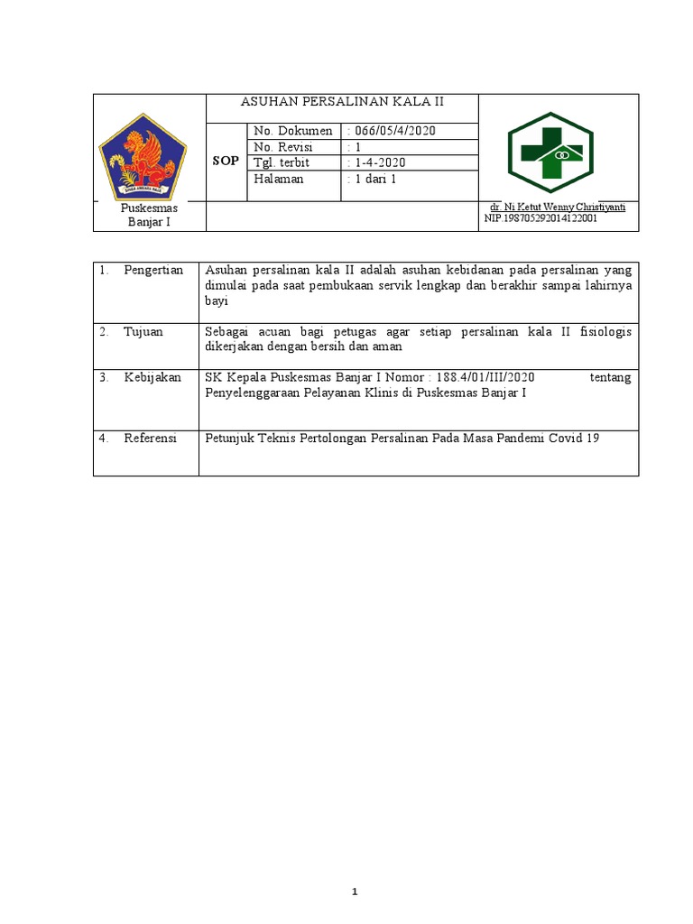 SOP Persalinan Kala II Ganti No SK | PDF