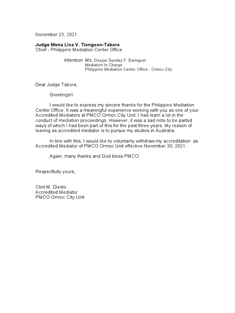 Resignation Letter for Barangay Official | PDF