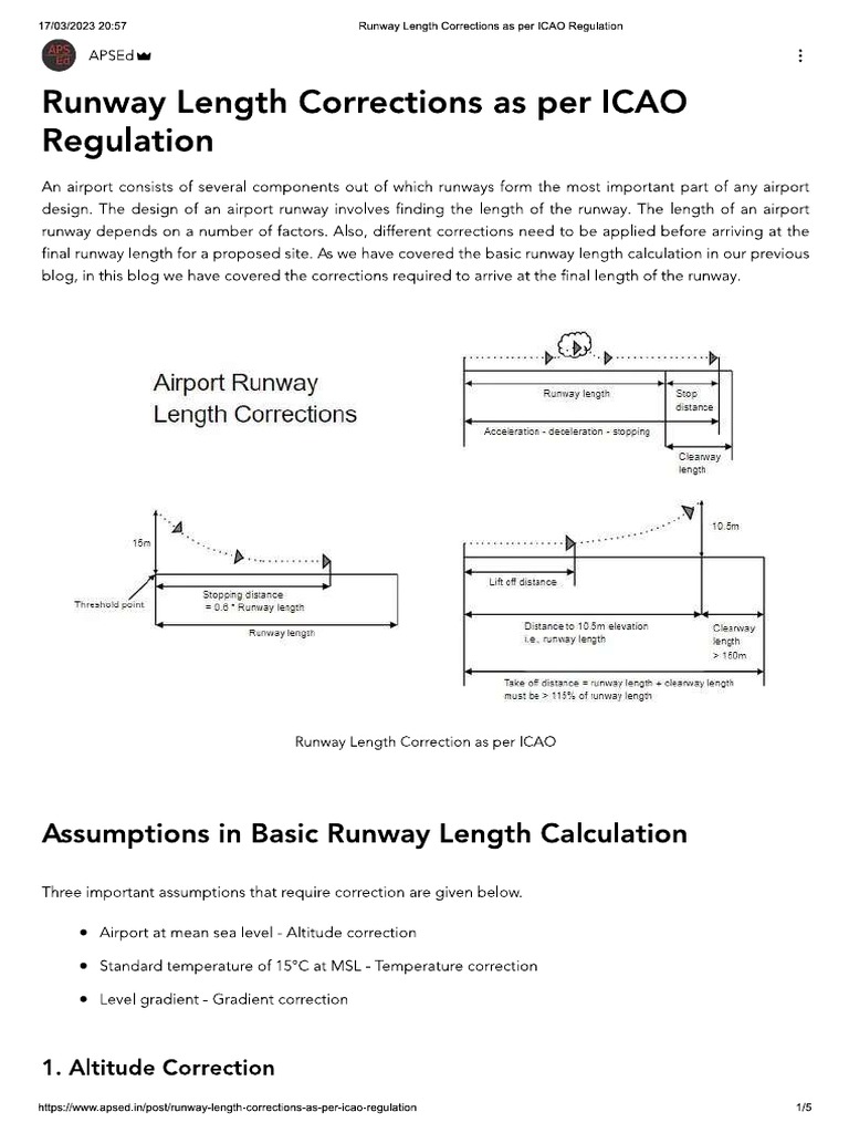 Runway Length Corrections As Per ICAO Regulation | PDF