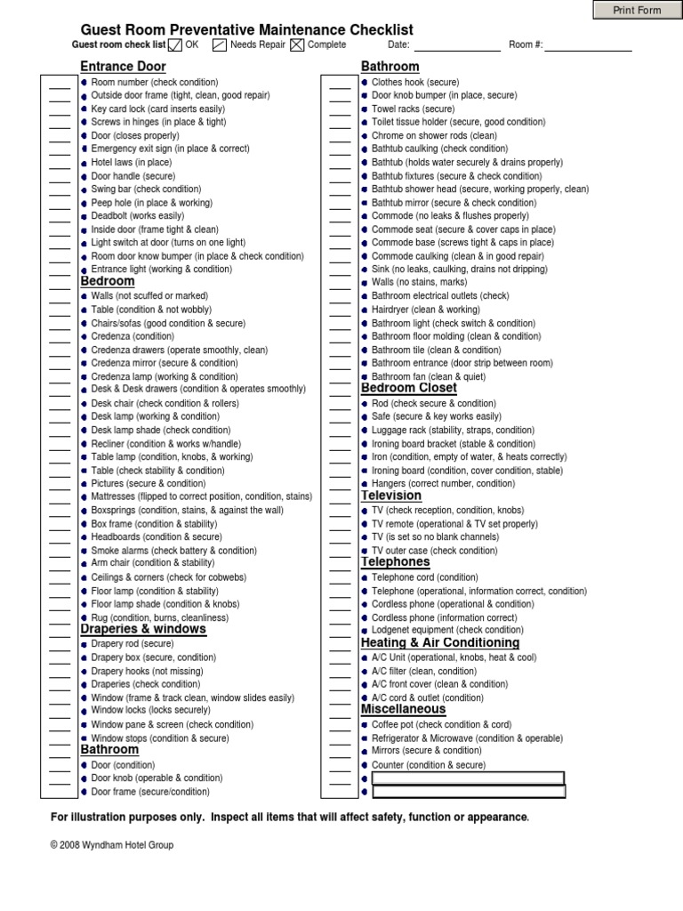 Guest_Room_Preventative_Maintenance_Chec | PDF | Bathroom | Door