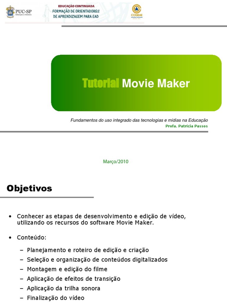 Tutorial de Edição com Movie Maker | PDF