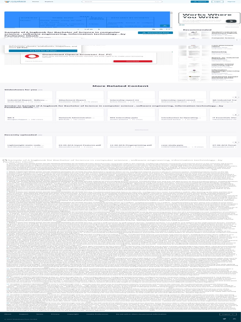 Sample of A Logbook For Bachelor of Science in Computer Science, Sof ...