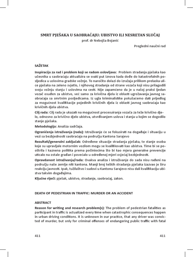 SMRT Pješaka U Saobraćaju: Ubistvo Ili Nesretan Slučaj | PDF