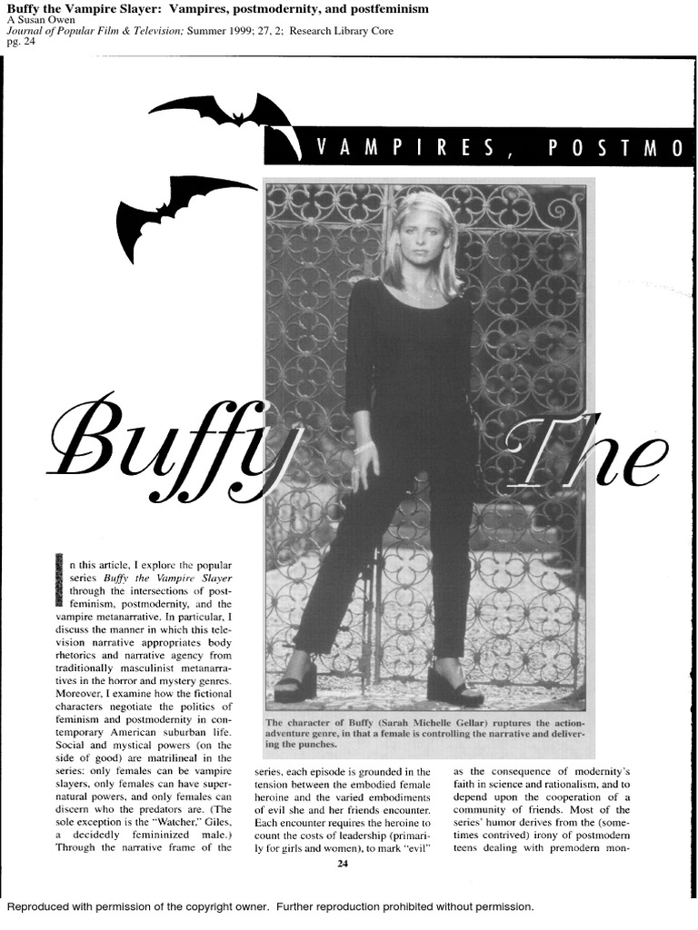 Buffy The Vampire Slayer: Vampires, Postmodernity, and Postfeminism | PDF