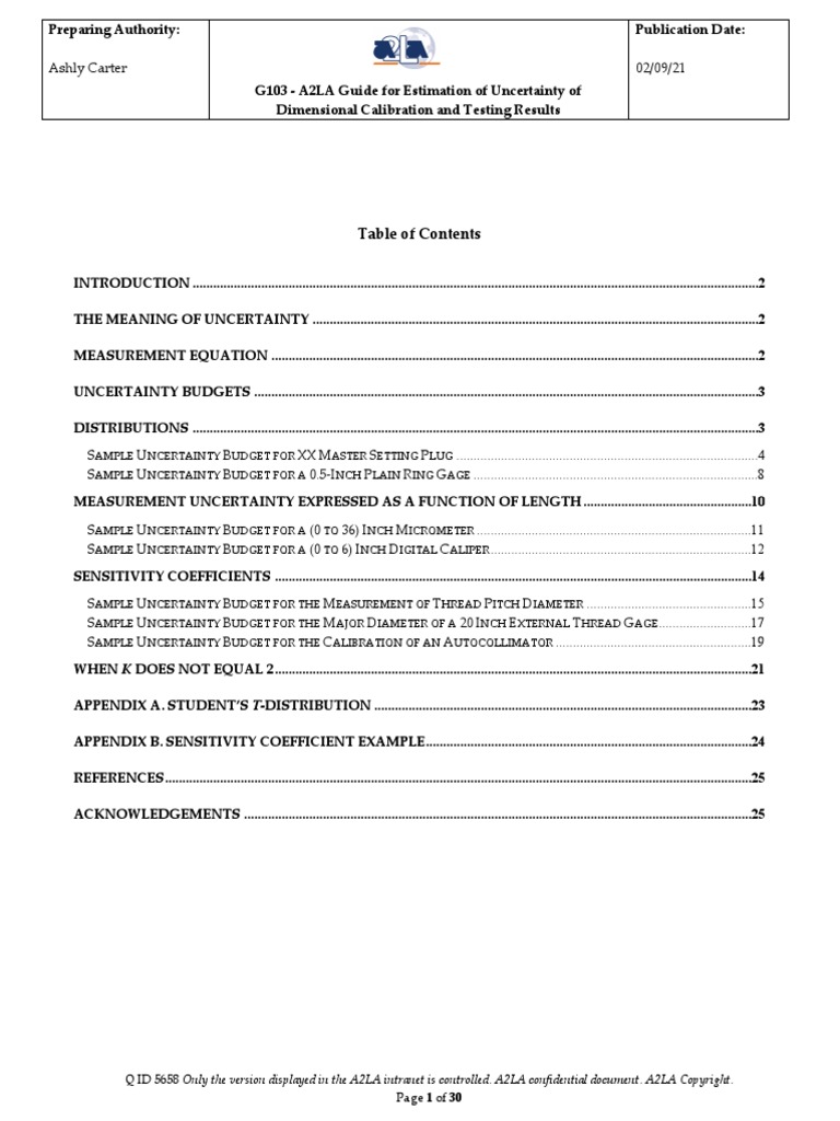G103 - A2LA Guide For Estimation of Uncertainty of Dimensional ...