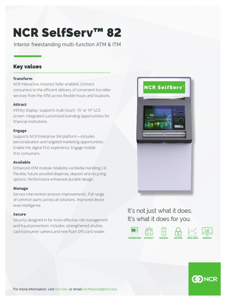 NCR SelfServ 82 Datasheet | Download Free PDF | Automated Teller Machine | Computing