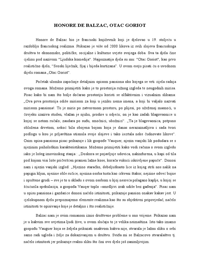 Honore de Balzac, Otac Goriot | PDF