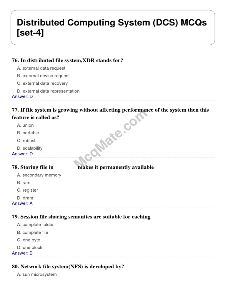 Distributed Computing System (DCS) Solved MCQs (Set-4) | PDF | Computer ...