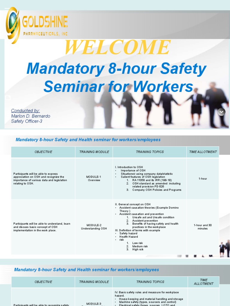 Mandatory 8-Hour Safety Training Module | PDF | Occupational Safety And ...