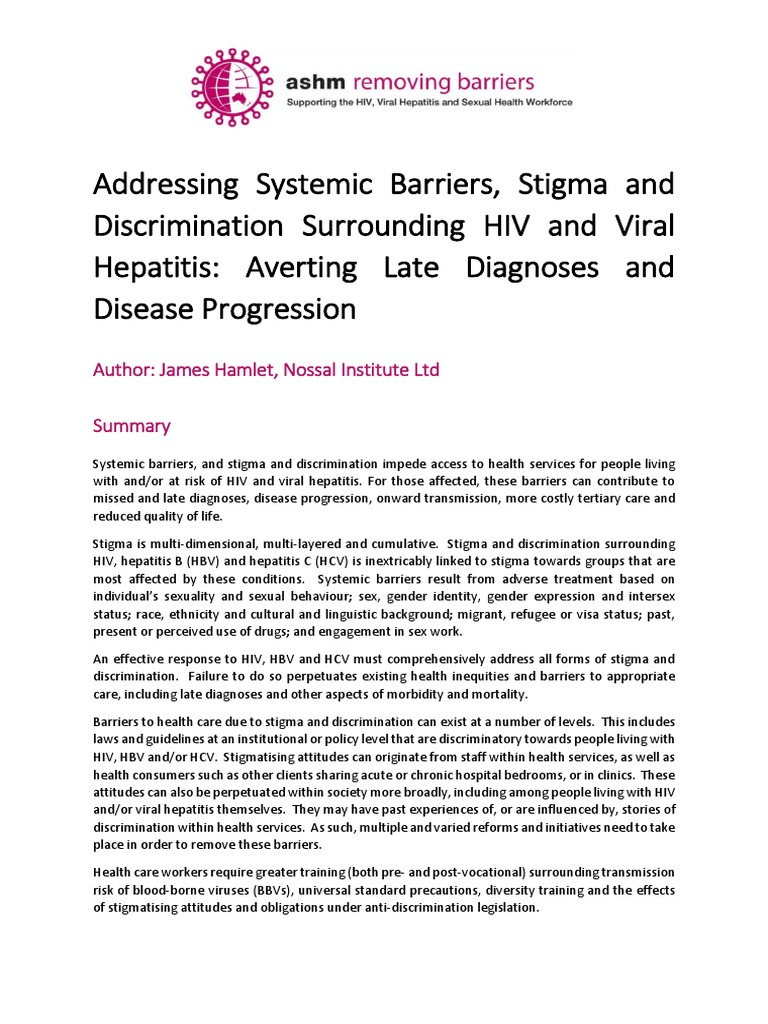 Addressing Systemic Barriers Stigma and Discrimination Surrounding HIV ...