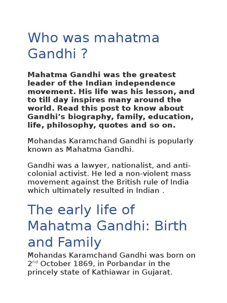Who Was Mahatma Gandhi | PDF | Mahatma Gandhi | British Raj
