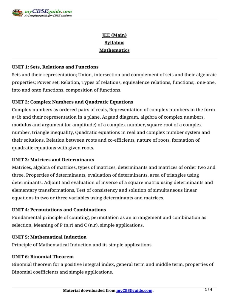Jee Main Syllabus Math | PDF
