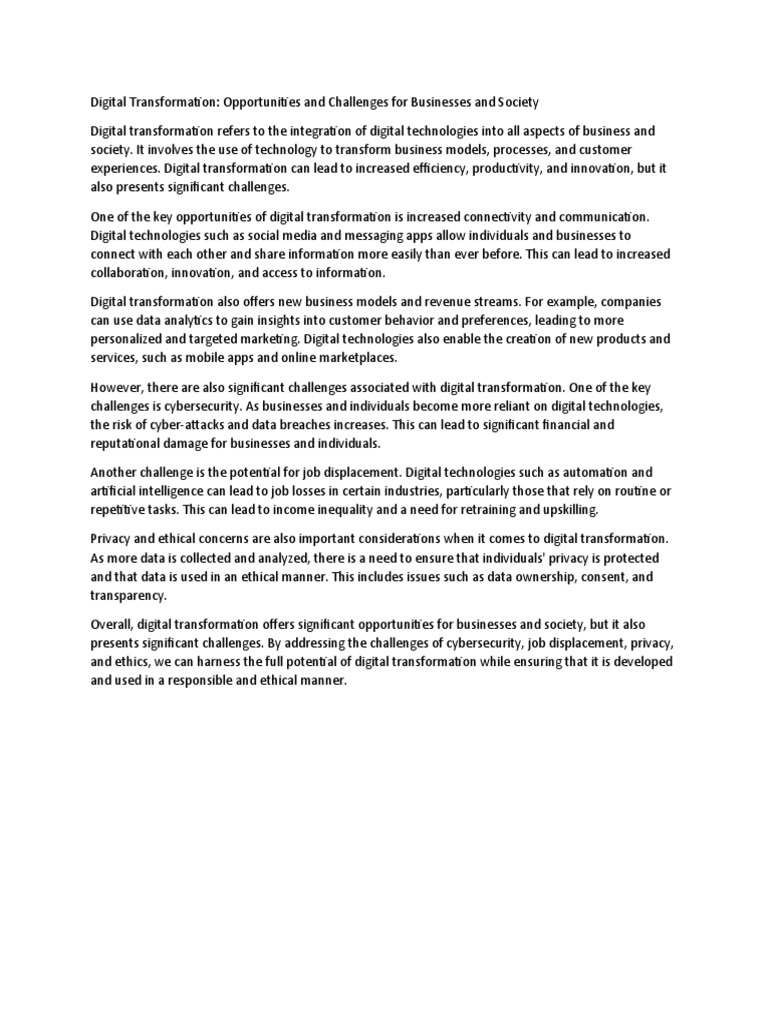 Digital Transformation: Opportunities & Challenges | PDF | Technology ...
