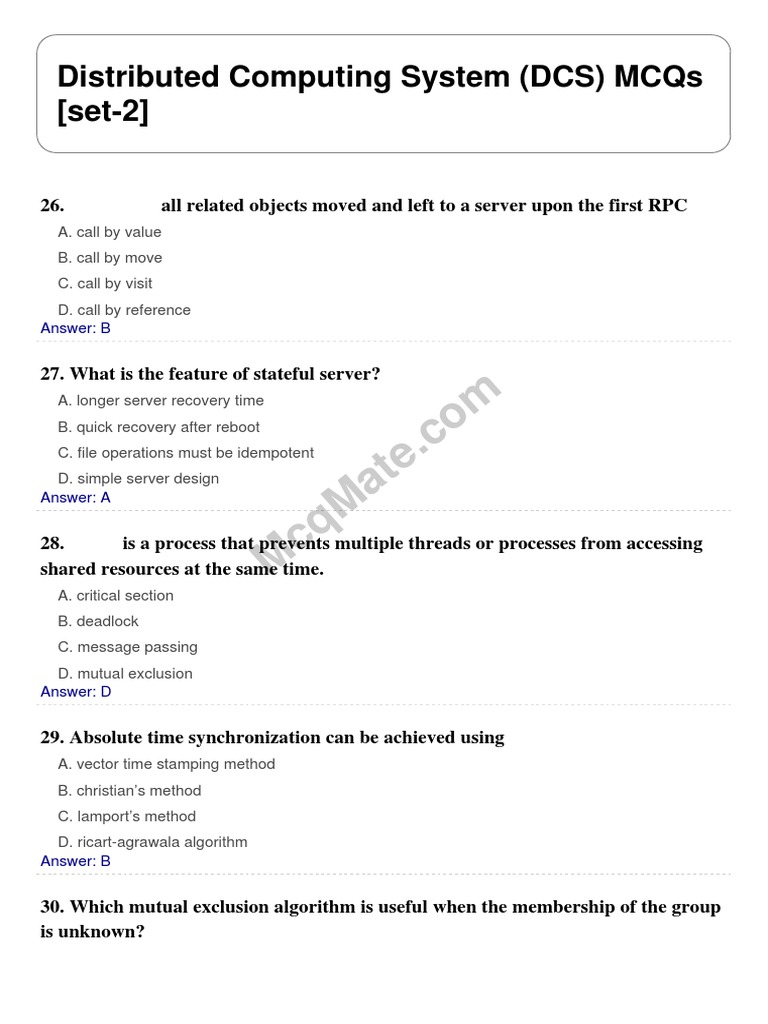 Distributed Computing Solved MCQs [set-2] McqMate.com | PDF | Process (Computing) | File ...
