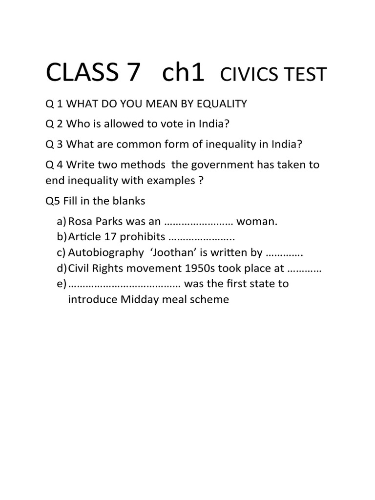 Class 7 Ch1: Civics Test | PDF