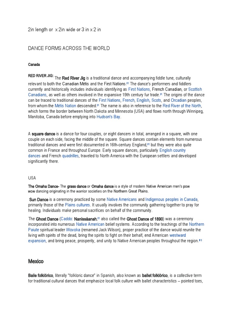 2in Length or X 2in Wide or 3 in X 2 in Dance Forms Across The World | PDF | Dances | Performing ...