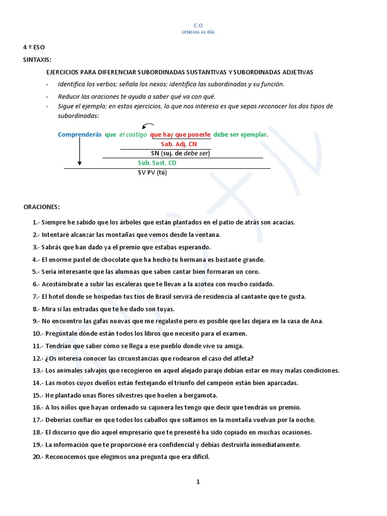 Ejercicios Sub Adj y Sub Sust | PDF | Adjetivo | Asunto (gramática)