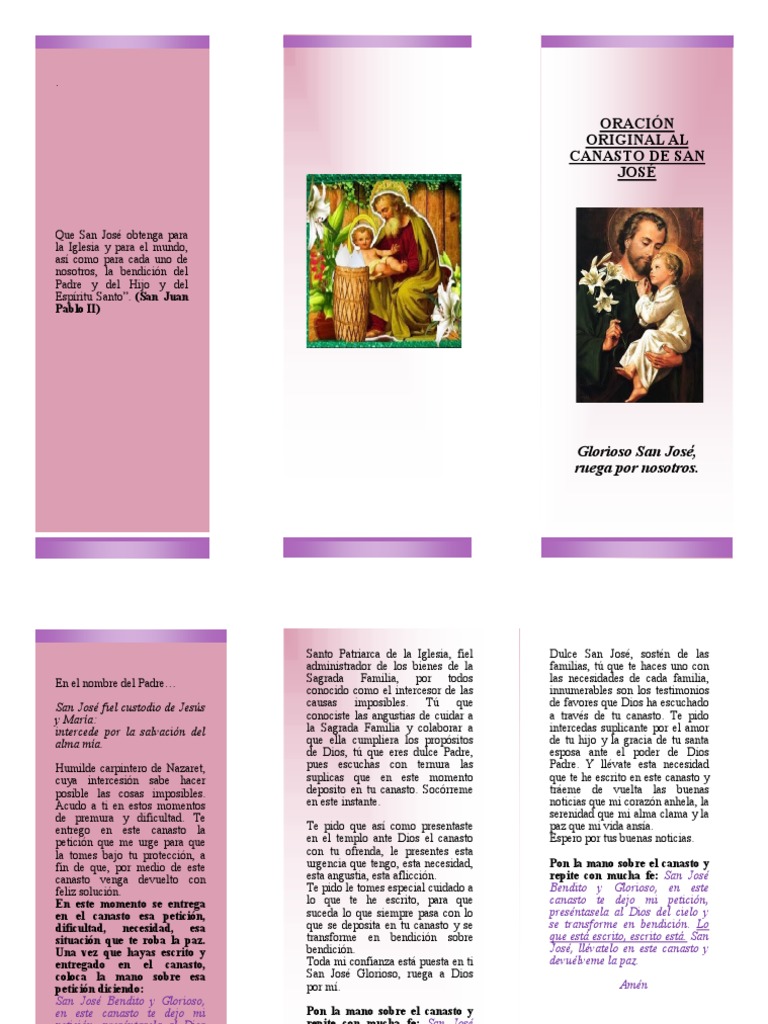 Oración Canasto Al Canasto de San José PDF | PDF | Intercesión | San José