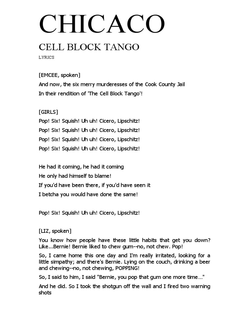 CHICACO_CELL BLOCK TANGO_LYRICS | PDF