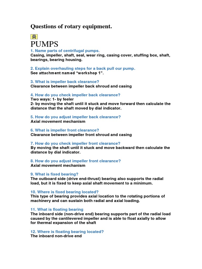 Pump Technical Exam Questions and Answers | PDF