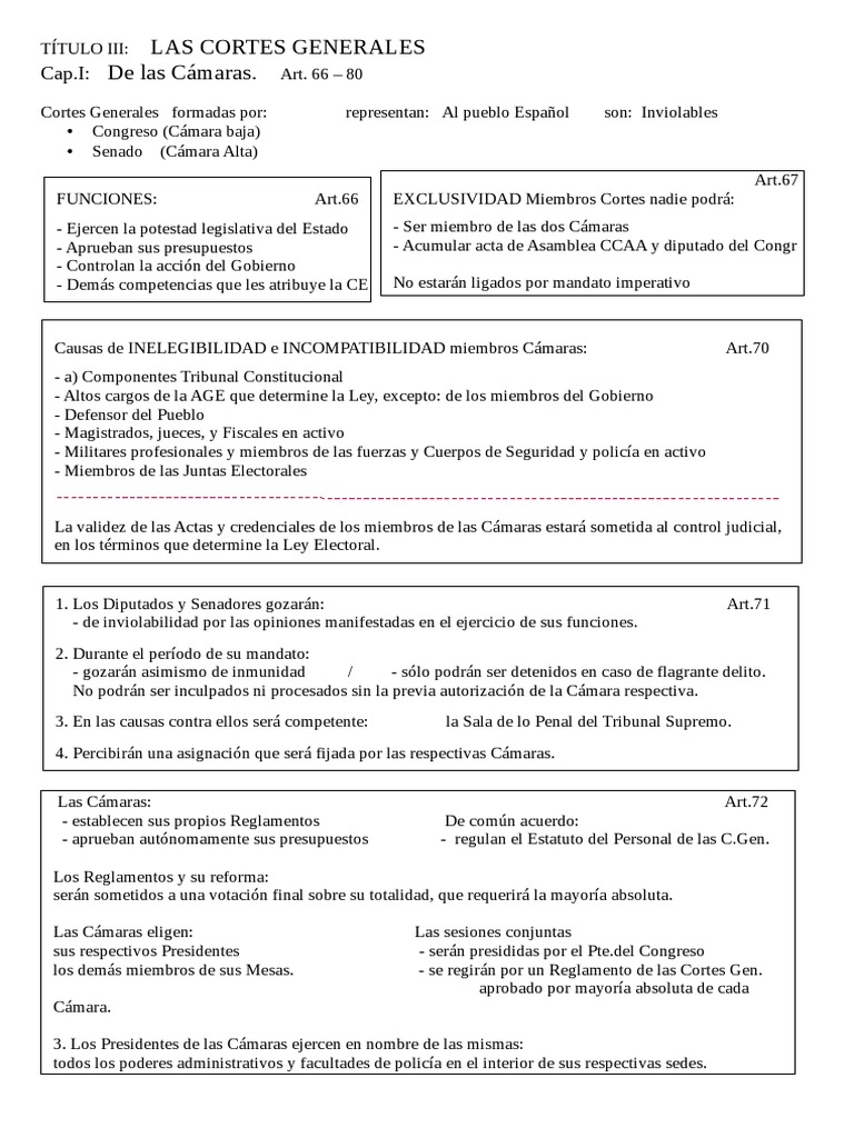 Estructura y Funciones de las Cortes Generales | PDF | Cortes Generales ...