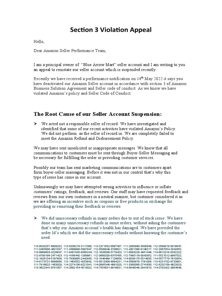 Section 3 Violation Appeal: The Root Cause of Our Seller Account ...