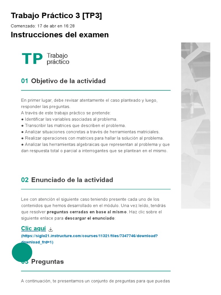 TP3: Análisis de Matrices en Álgebra | PDF | Matriz (Matemáticas) | Determinante