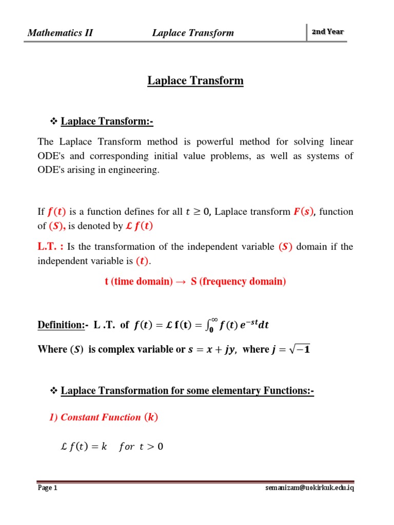 Laplace Transform | PDF | Laplace Transform | Mathematical Analysis
