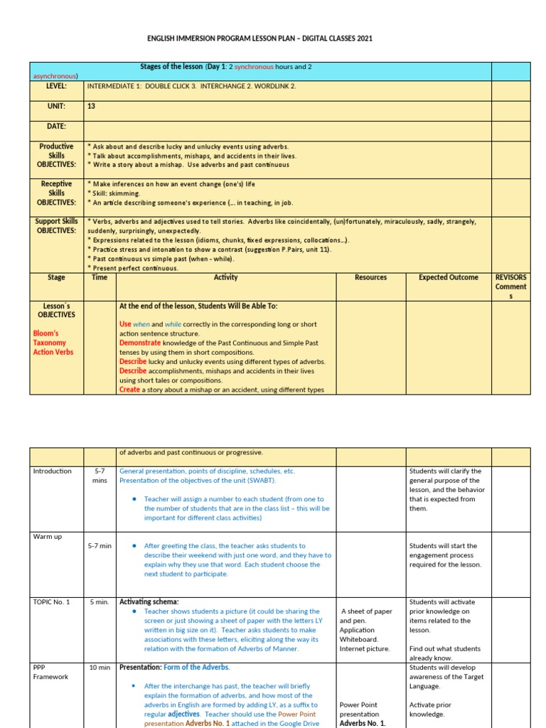 Lesson Plan - Eip - 2021 - Intermediate 1 - Day 1 - DGC - A | PDF ...