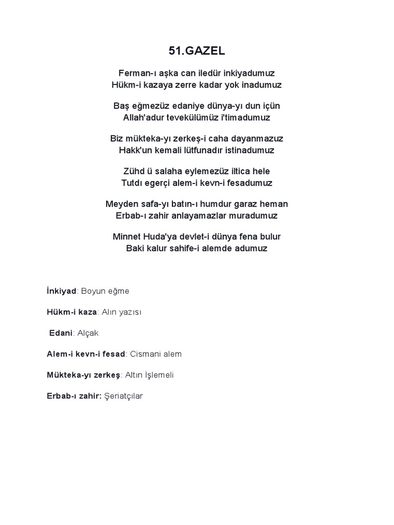 Gazel Şerhi Final Ödevi | PDF