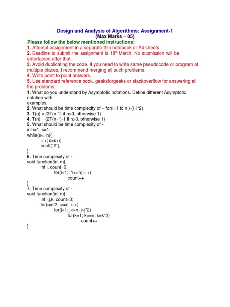 Assignment 1 Pdf Time Complexity Recurrence Relation