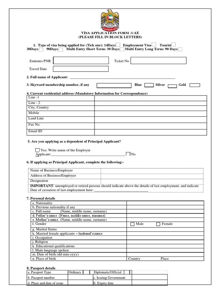 Visa Application Form - Uae | Download Free PDF | Travel Visa | Passport