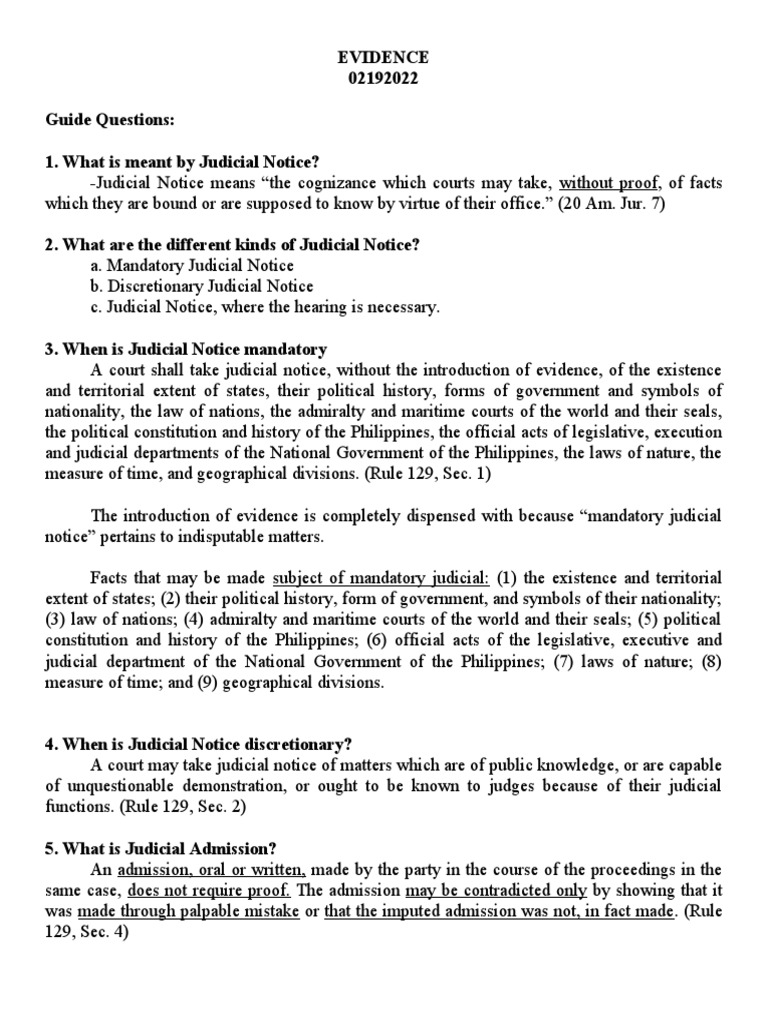 Evidence - 021922 | PDF | Judicial Notice | Admiralty Court