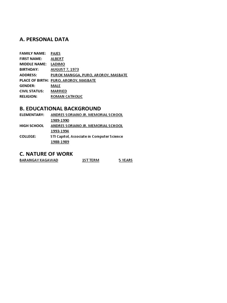 A. Personal Data | PDF