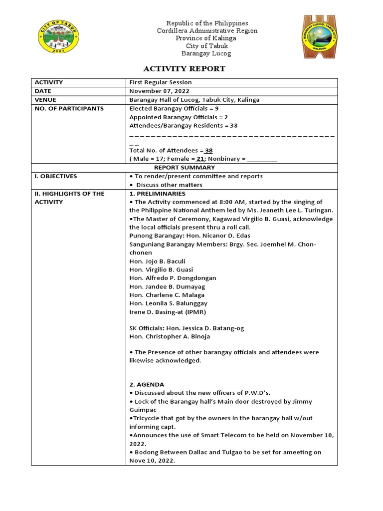 ACTIVITY REPORT for the month of november 2022 | PDF