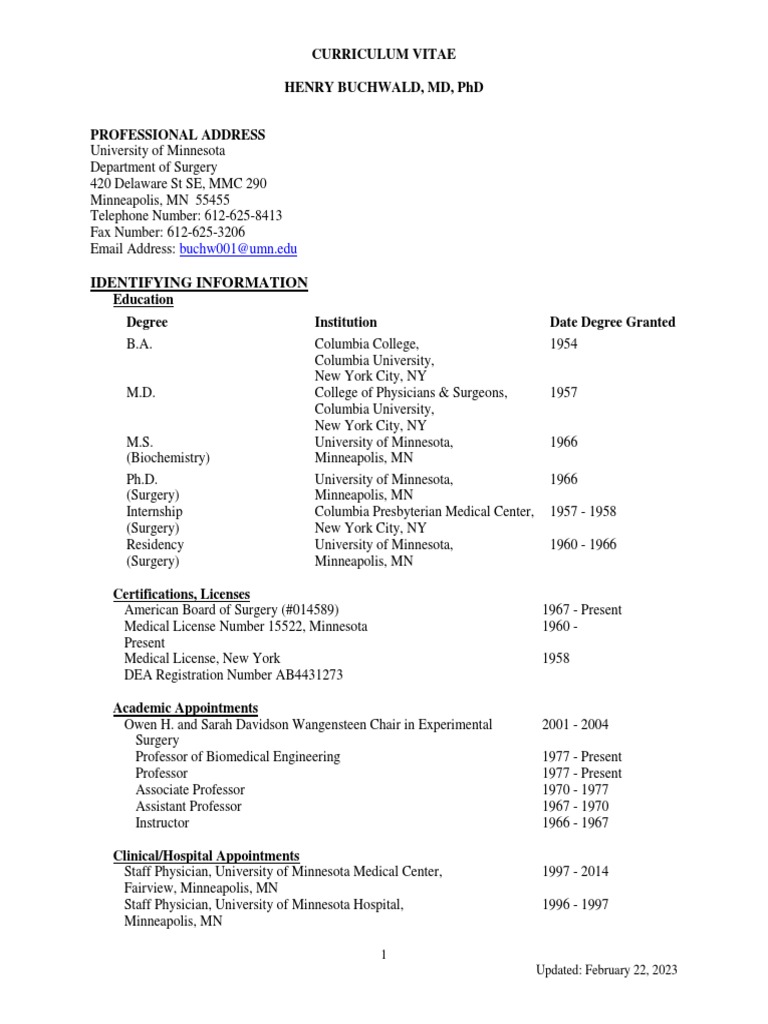 Dr. Henry Buchwald's CV | PDF