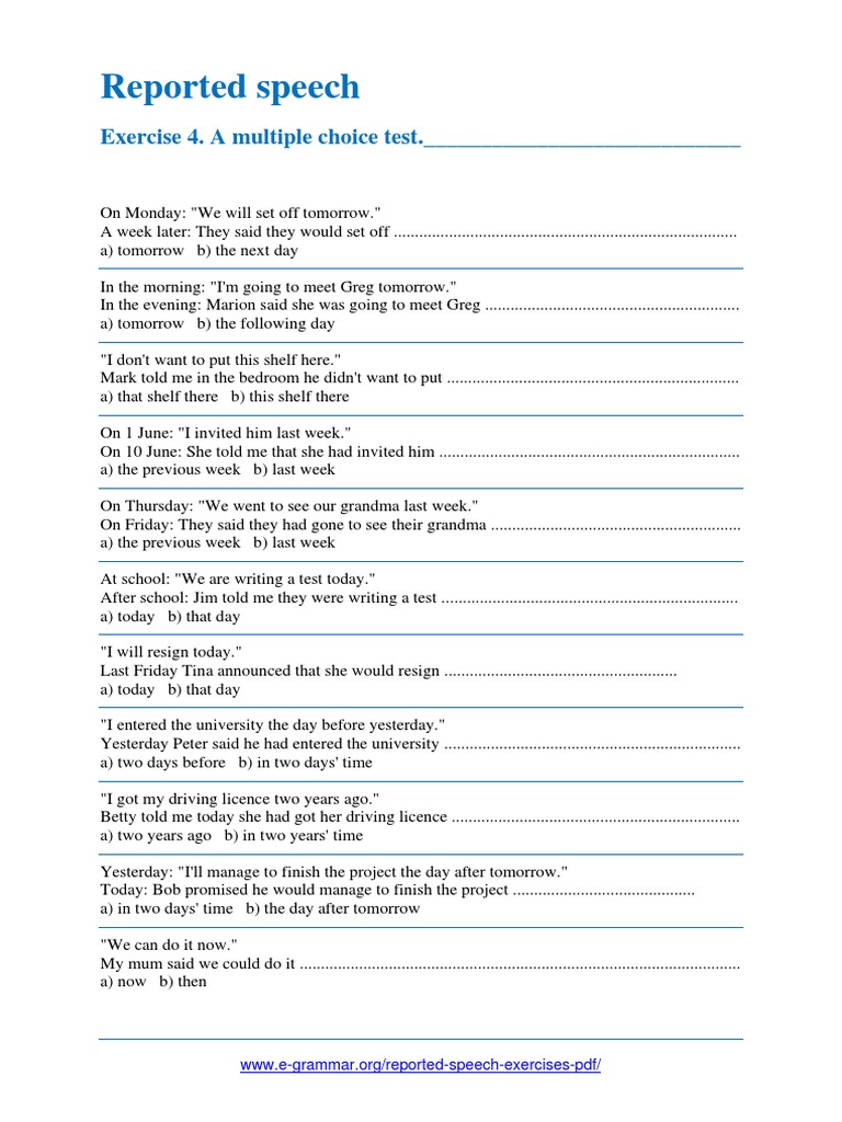 Reported Speech Exercise 4 | PDF