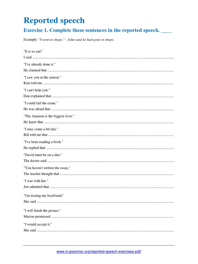Reported Speech Exercise 1 | PDF