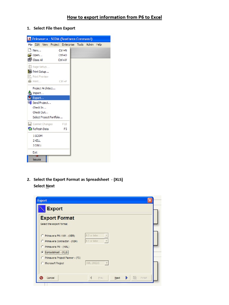 How To Export Information From P6 To Excel: 1. Select File Then Export | PDF | Computers