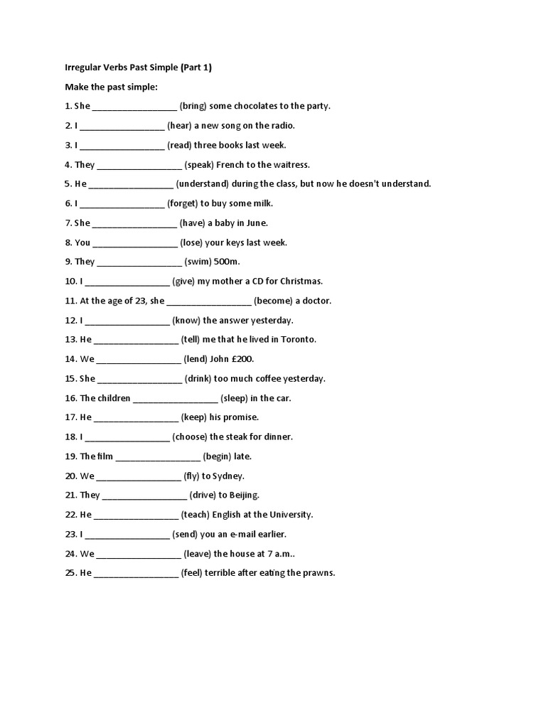 Irregular Verbs Past Simple Pdf