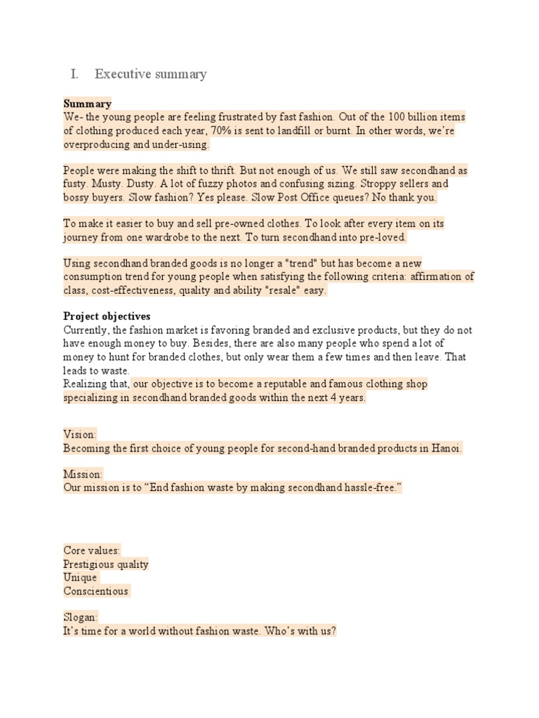 Executive Summary | PDF | Fashion | Brand