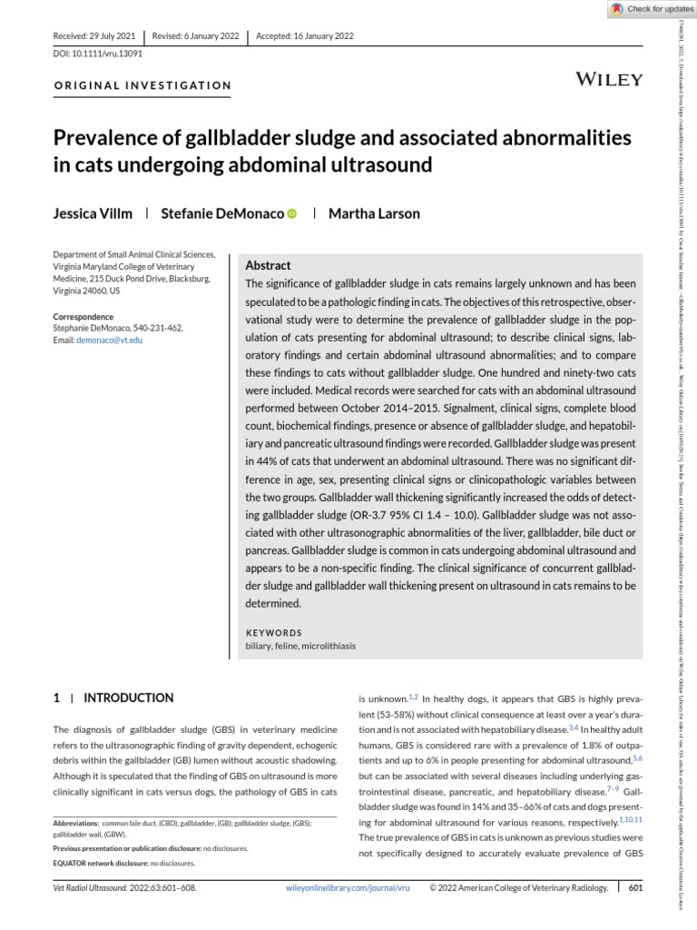 Vet Radiology Ultrasound - 2022 - Villm - Prevalence of Gallbladder ...