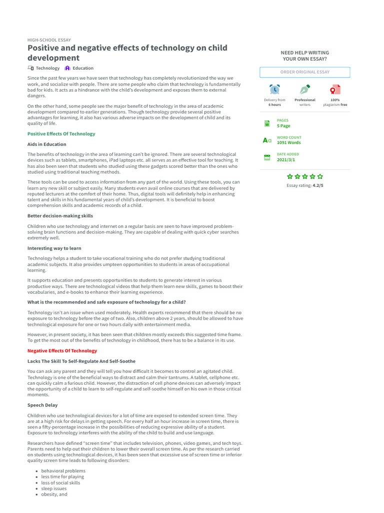 Positive and Negative Effects of Technology On Child Development | PDF ...