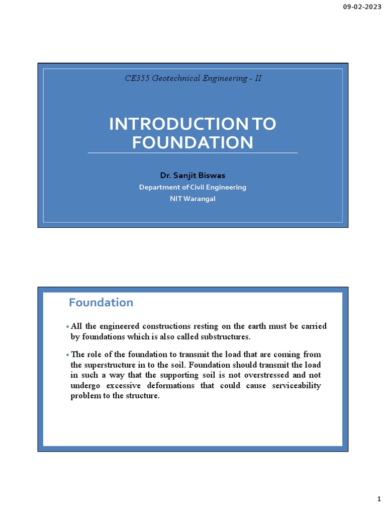 GTE-2 (CE355) Introduction To Foundation | PDF | Foundation (Engineering) | Deep Foundation