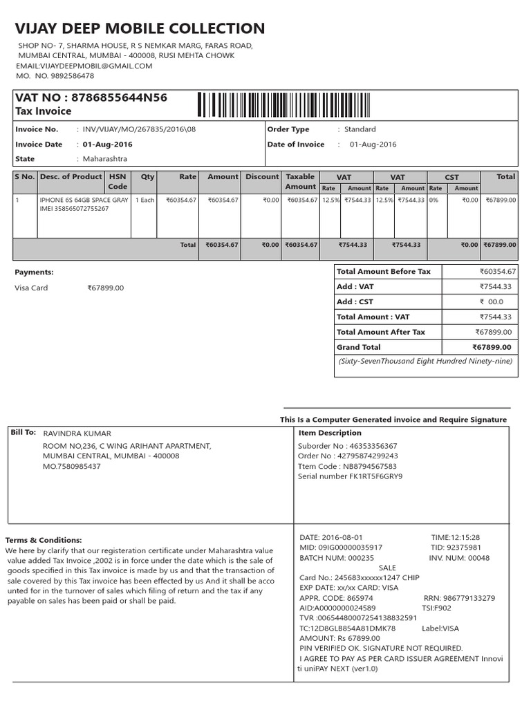 Vijay Deep Mobile Collection: VAT NO: 8786855644N56 | PDF