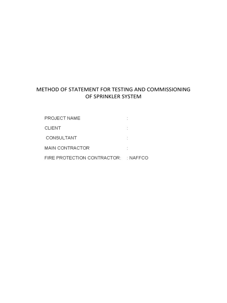 Method Statement Of Sprinkler System Without Logo Pdf Fire