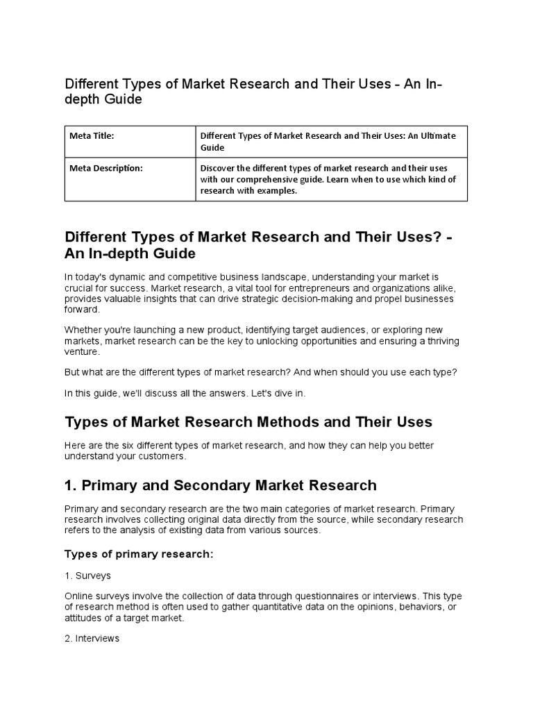 Different Types of Market Research and Their Uses - An In-Depth Guide ... Different Types of Market Research and Their Uses - An In-Depth Guide ...